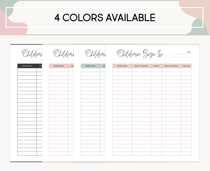 Editable Sign in Log, Printable Childcare Daily, Weekly Sign in Sheets ...