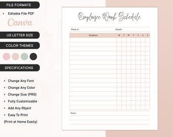 Employee Work Schedule Printable, Crew Daily Working Chart, Employee ...