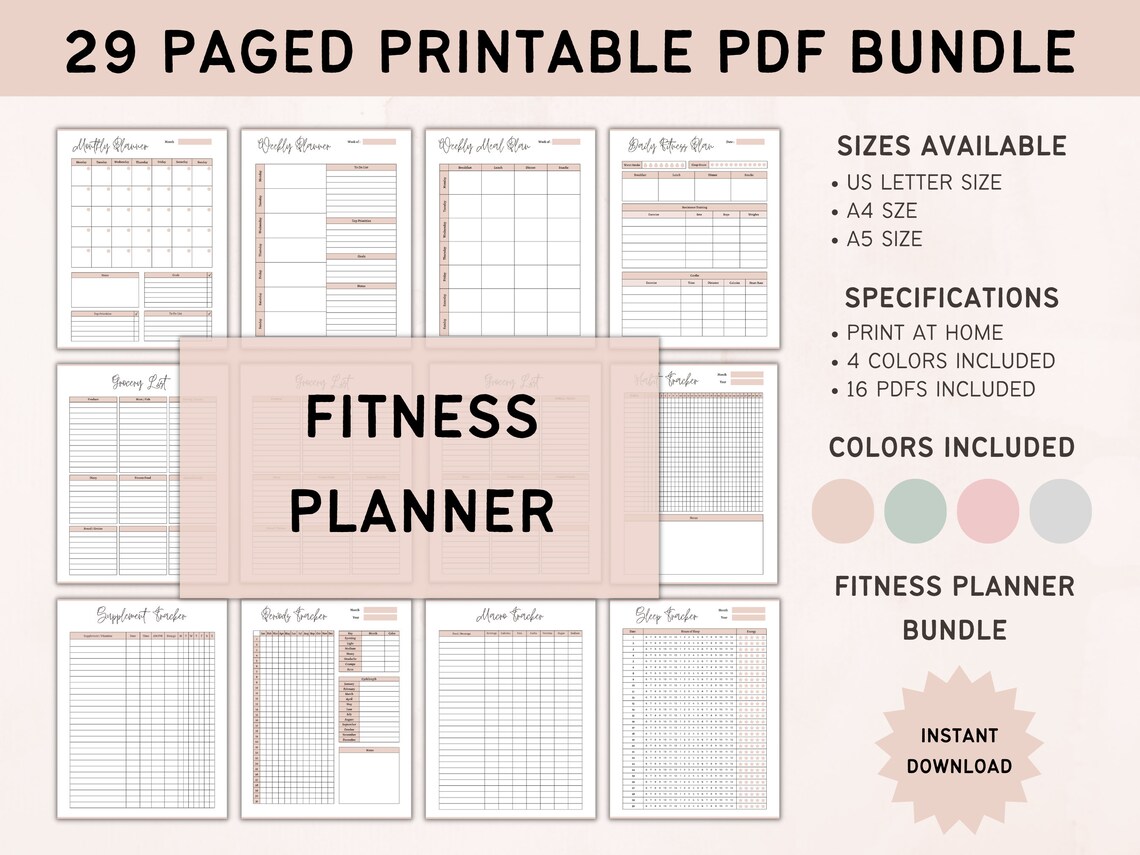 Fitness Planner Printable Fitness Planner Bundle Fitness - Etsy
