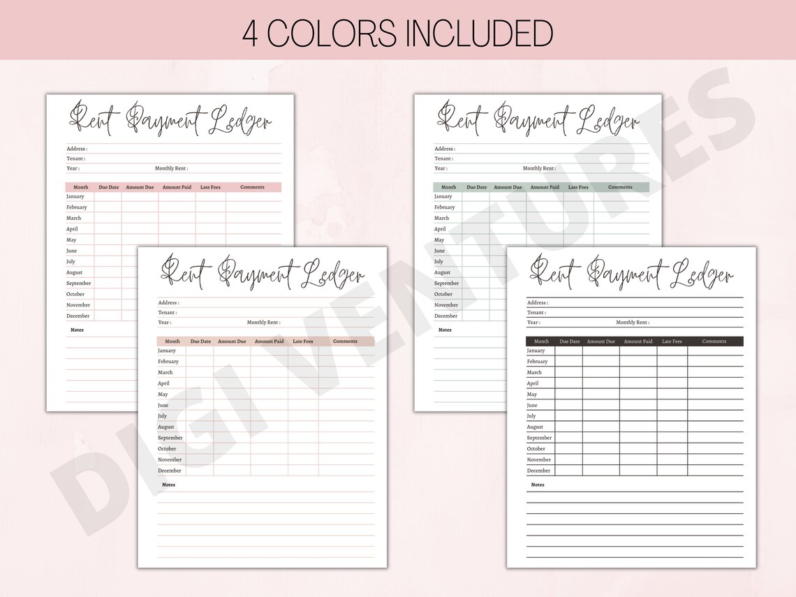 Rent Payment Ledger Log Form, Printable Rental Payment Tracker ...