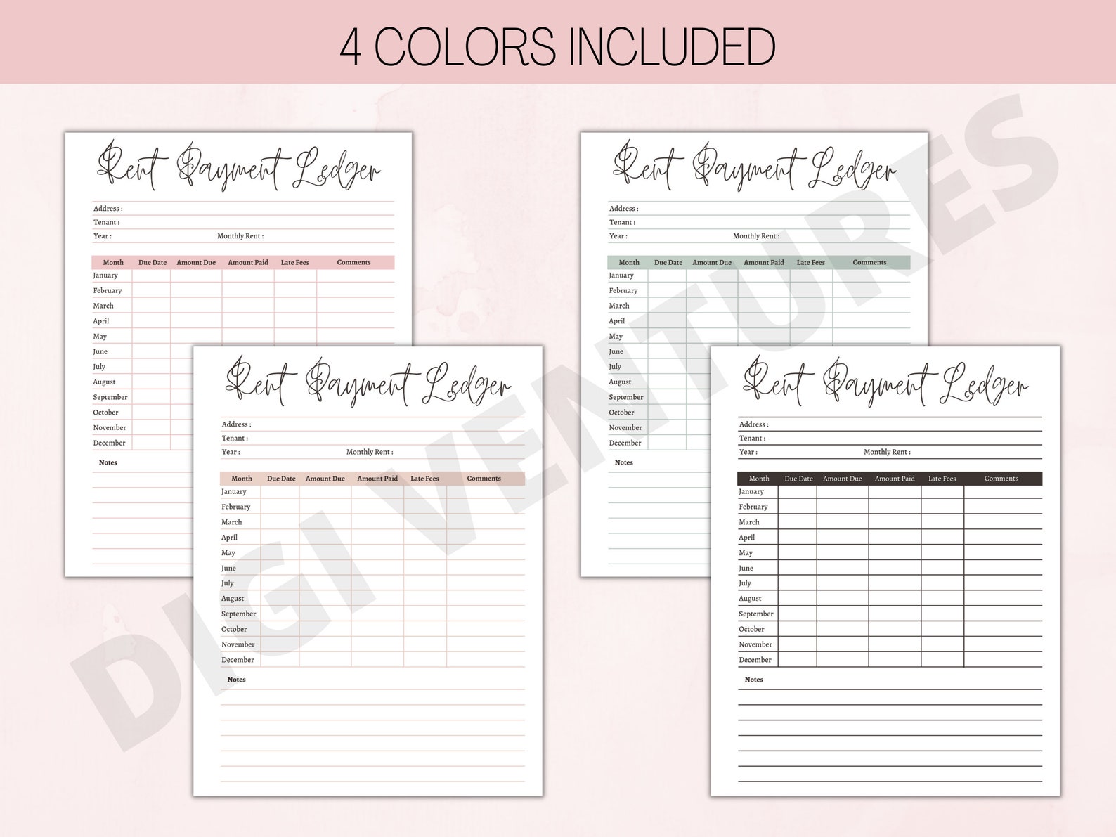 Rent Payment Ledger Log Form, Printable Rental Payment Tracker ...