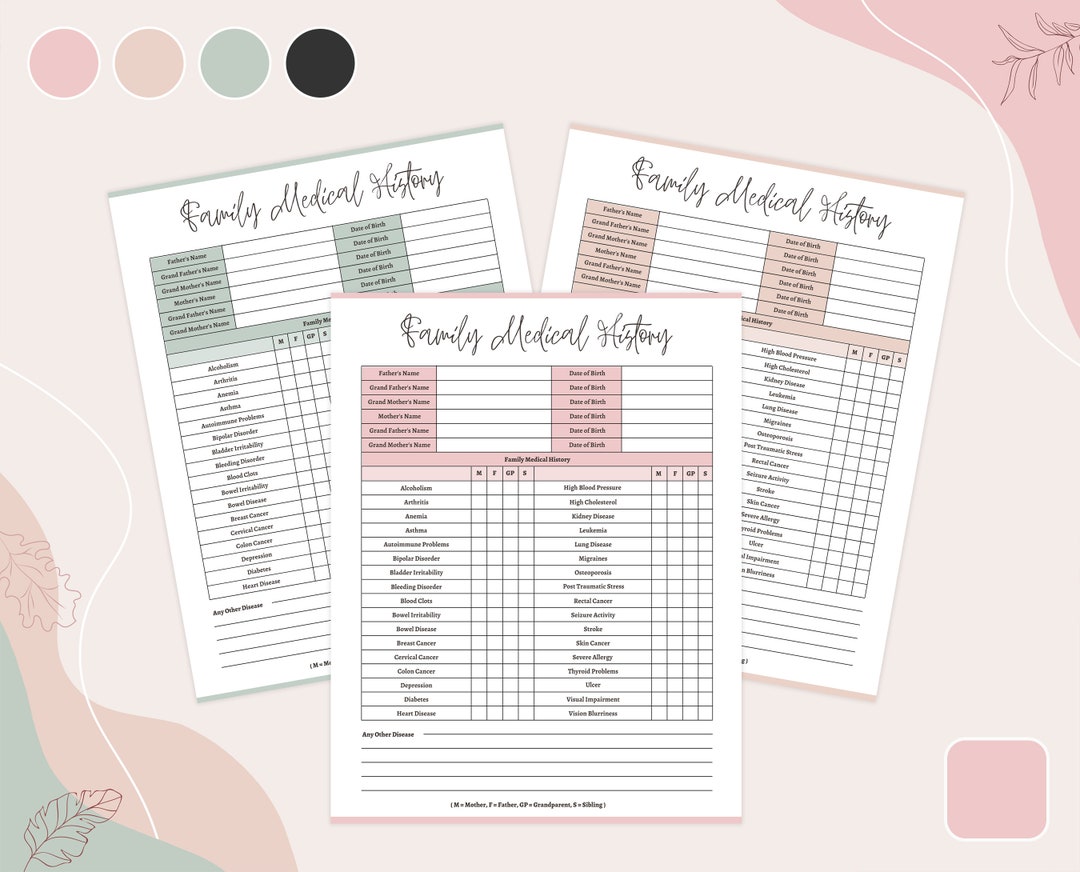Family Medical History Printable Checklist Template Medical - Etsy