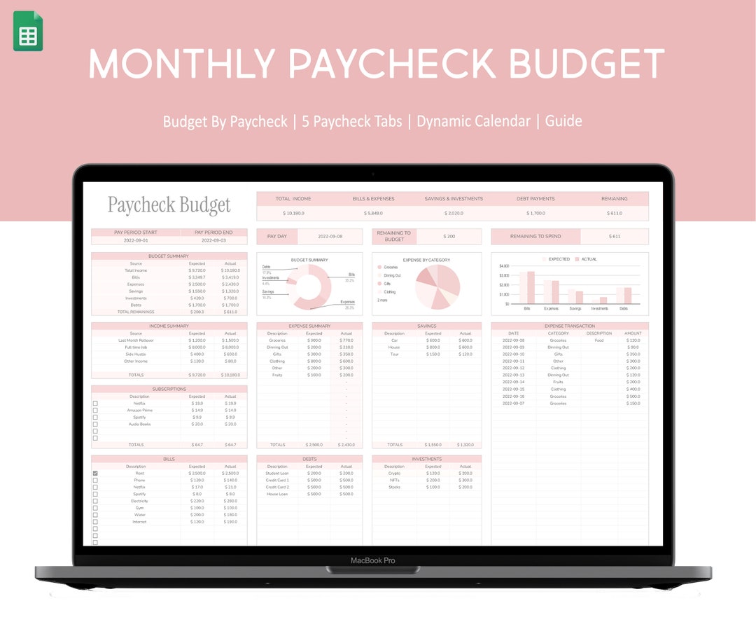 Paycheck Budget Spreadsheet Google Sheets Budget Template, Budget by ...