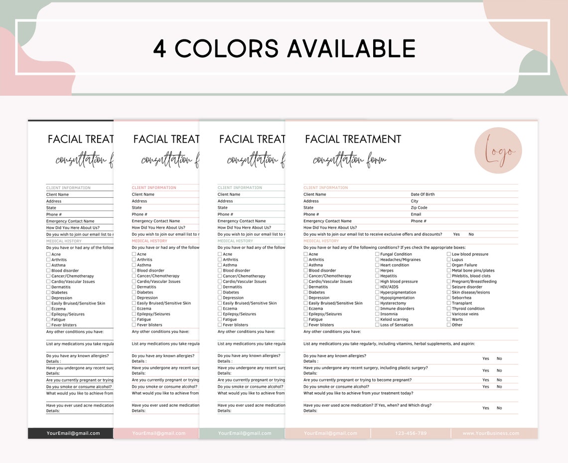 Facial Consultation Form, Editable Spa Form, Skincare Business Template ...