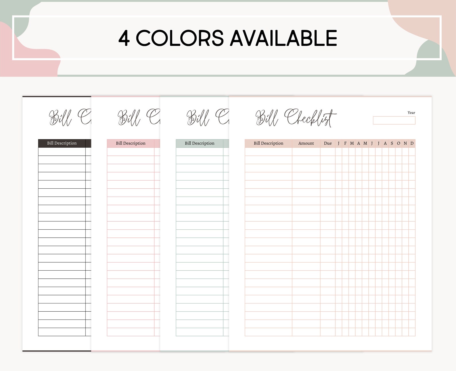 Printable Bill Checklist Yearly Bill Pay Checklist Template Expense ...