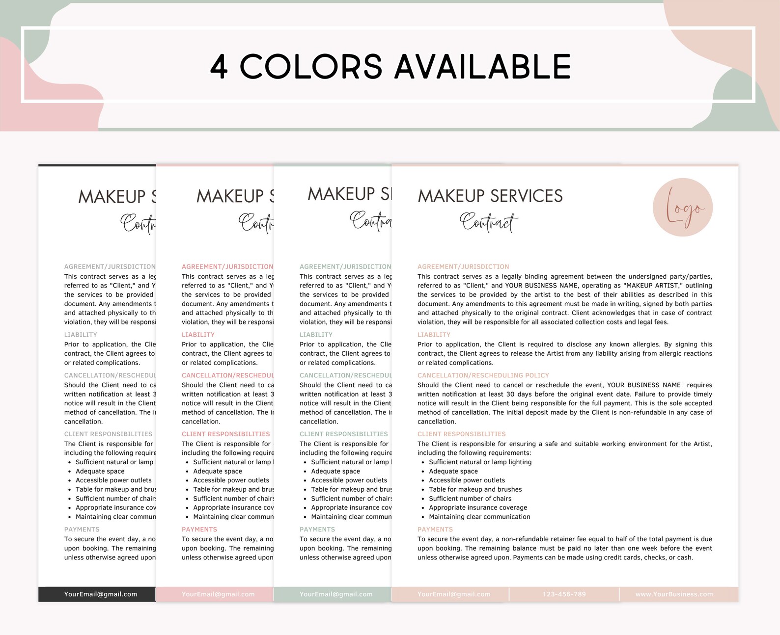 Professional Makeup Service Contract Editable Makeup Artist Form ...
