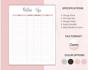 Printable Follow up Tracker, Editable Customer Tracker, Small Business ...