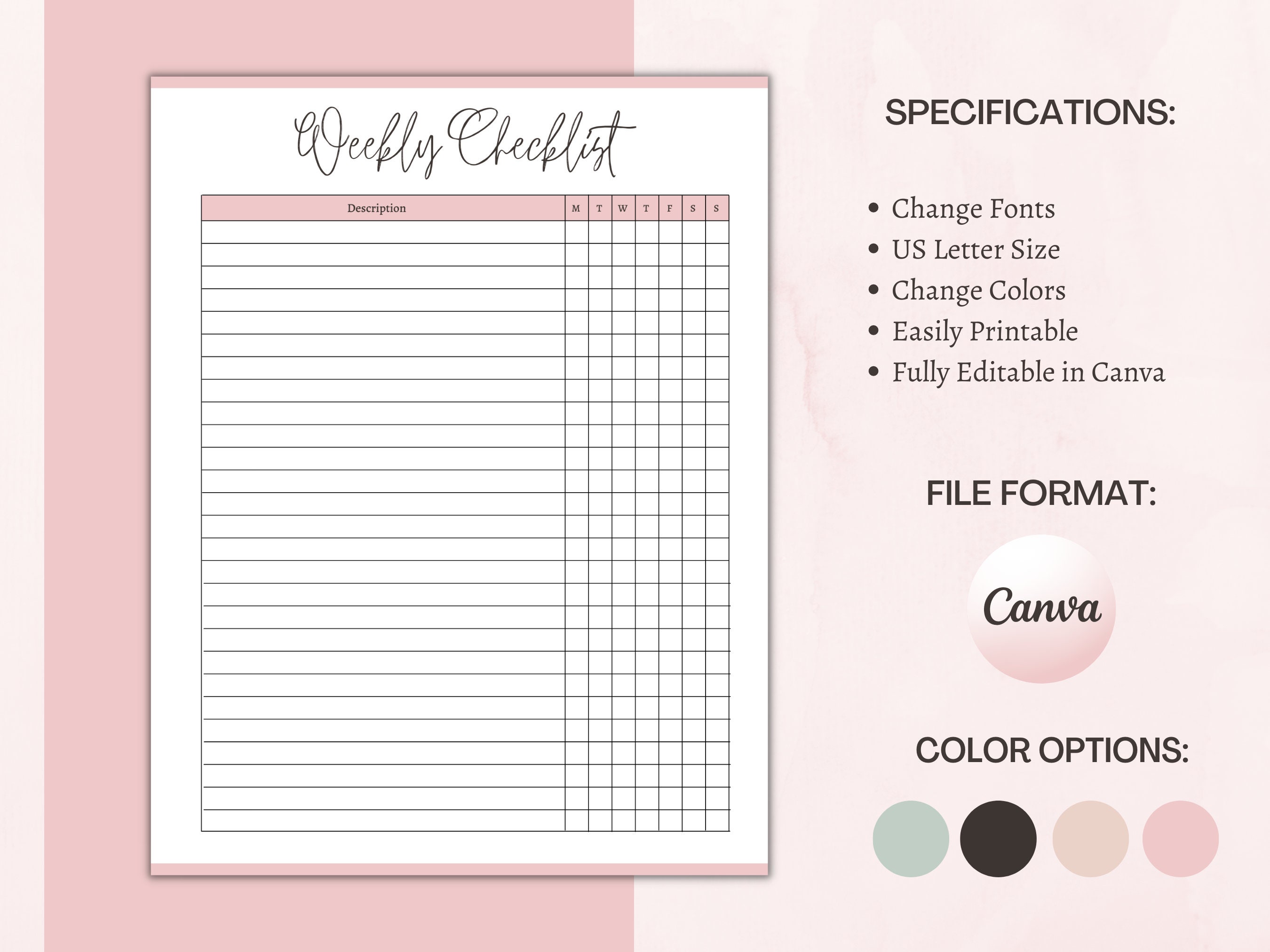 Blank Weekly Checklist