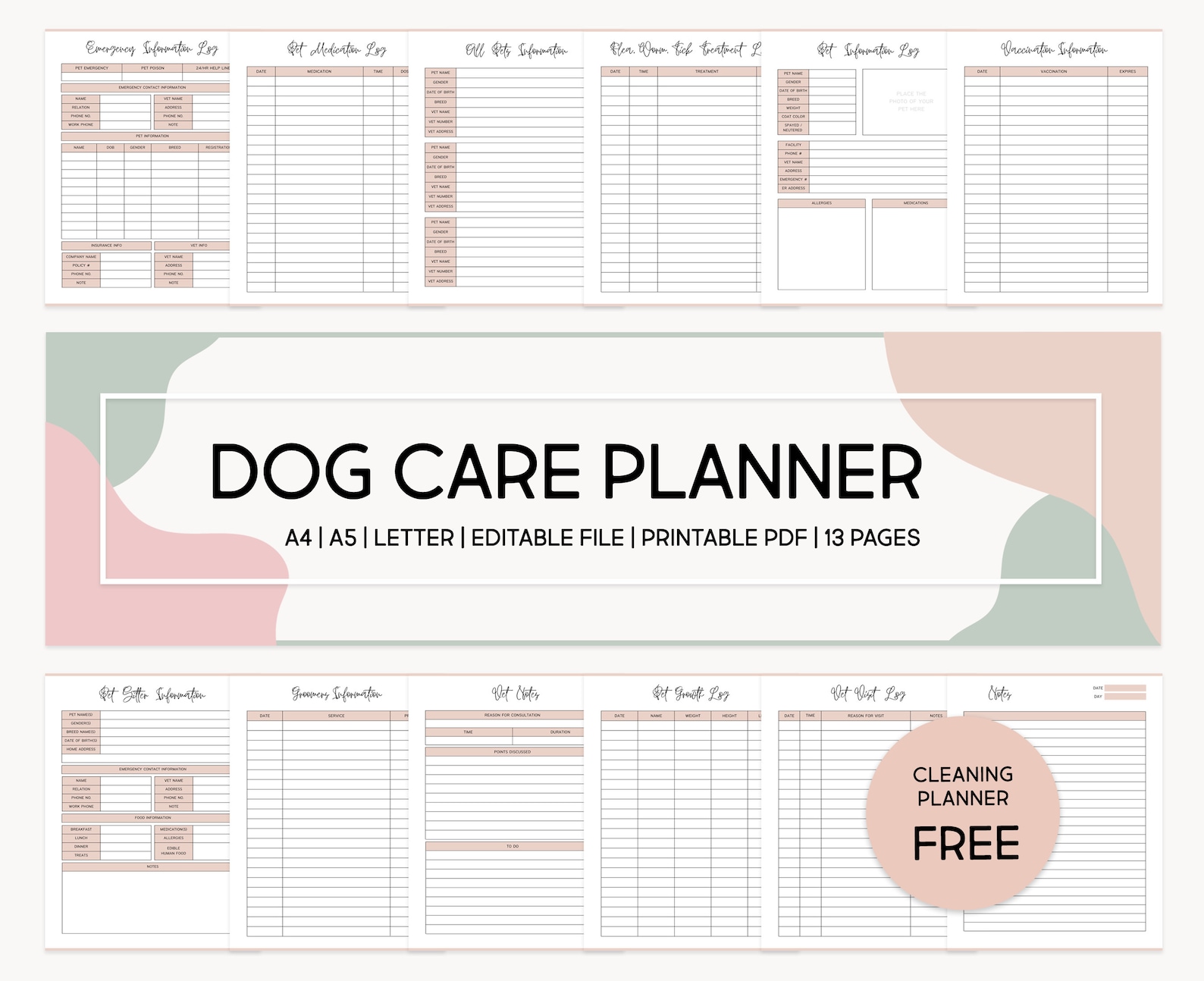 Dog Care Planner Bundle, Printable Puppy Planner Pet Care Binder, New ...