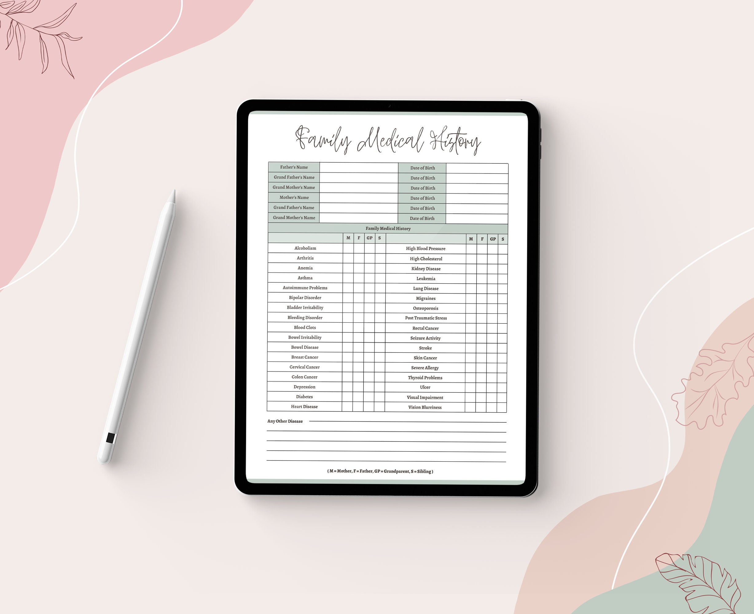 Family Medical History Printable Checklist Template Medical - Etsy