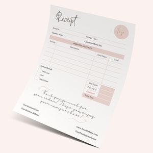 Printable Receipt Template, Canva Printable Billing Template, Editable ...