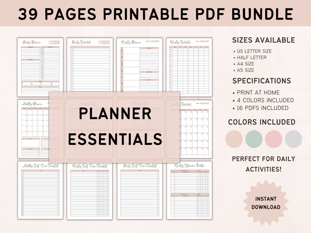 Printable Planner Essentials Bundle - Daily Weekly Monthly Planner ...