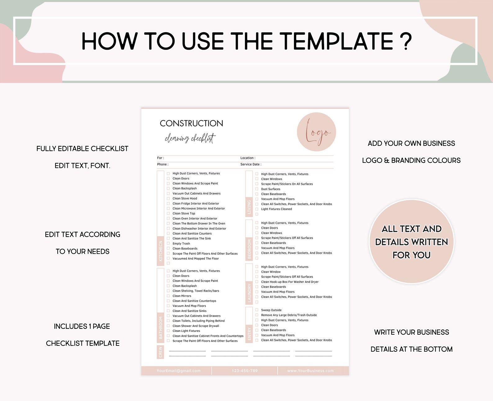 Editable Construction Cleaning Checklist: US Letter Template (PDF) - Etsy