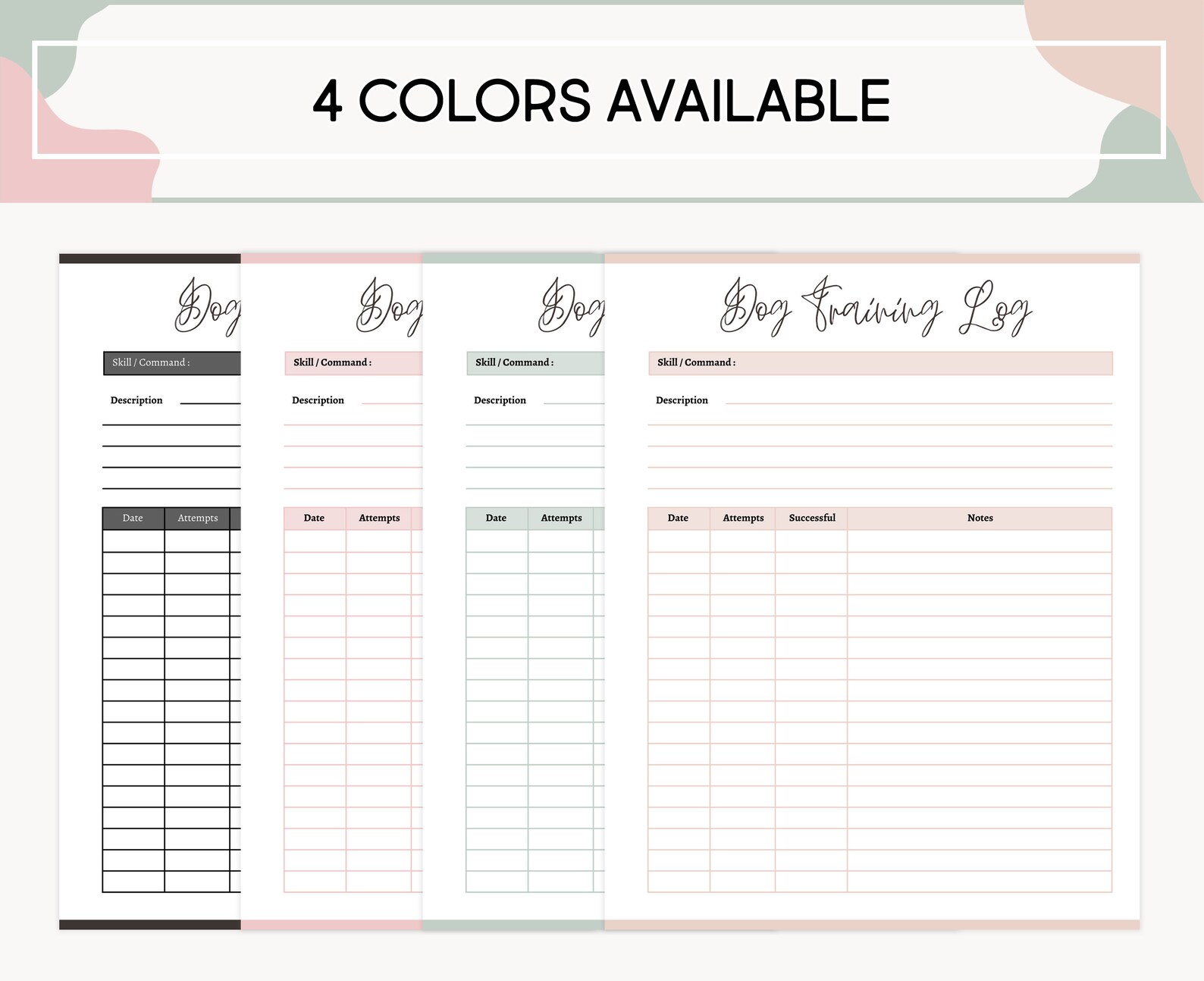 Printable Dog Training Log, Dog Skill Training, Dog Command Tracker ...