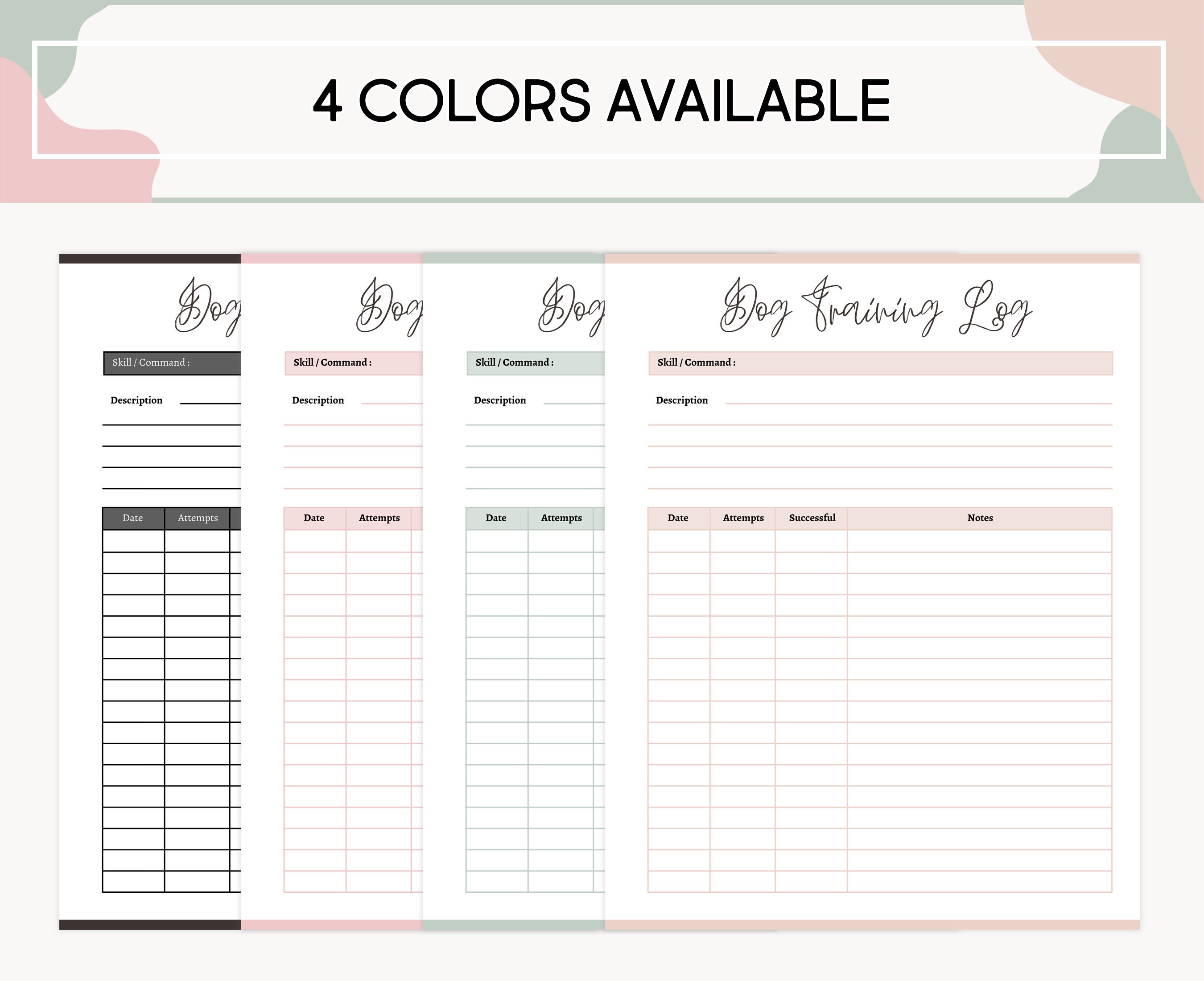Printable Dog Training Log, Dog Skill Training, Dog Command Tracker ...