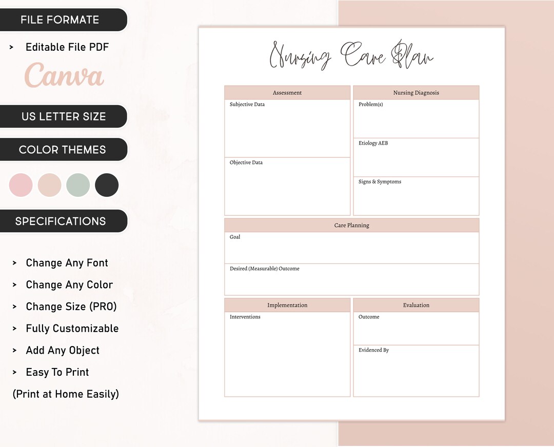 Nursing Care Plan Templates for Nursing Student, Nursing Worksheet ...