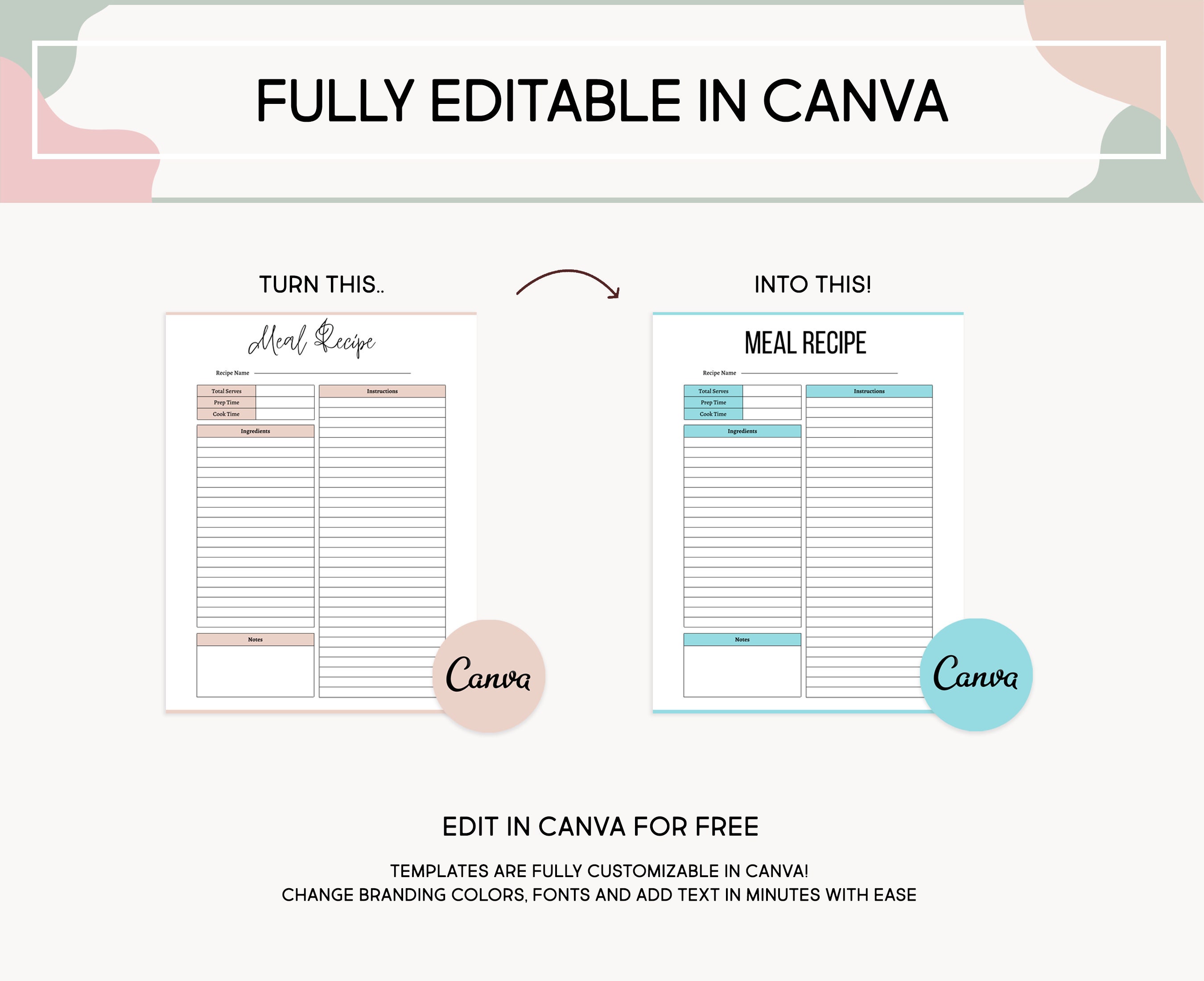 Printable Meal Planner Editable Menu Plan Weekly Daily Monthly Food ...