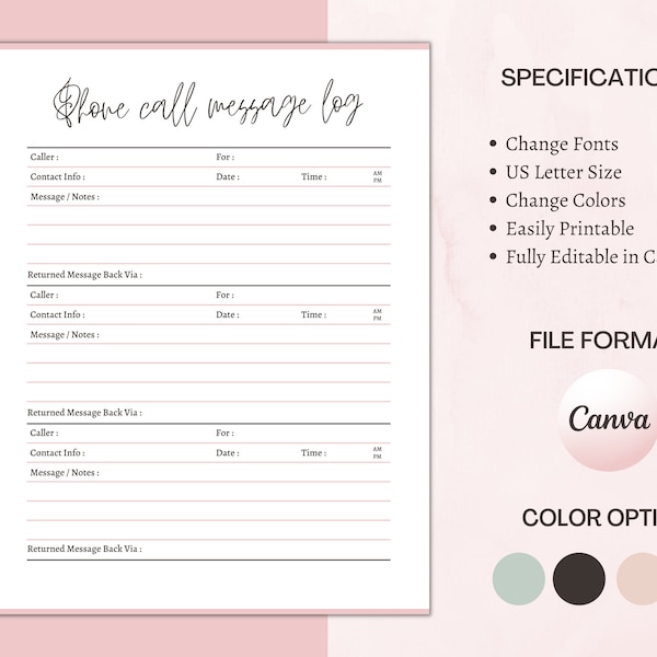 Call Log Sheet - Etsy