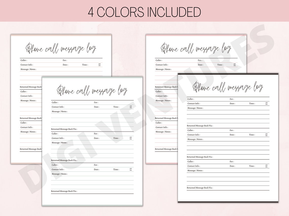 Phone Call Message Log Fillable Telephone Template - Etsy