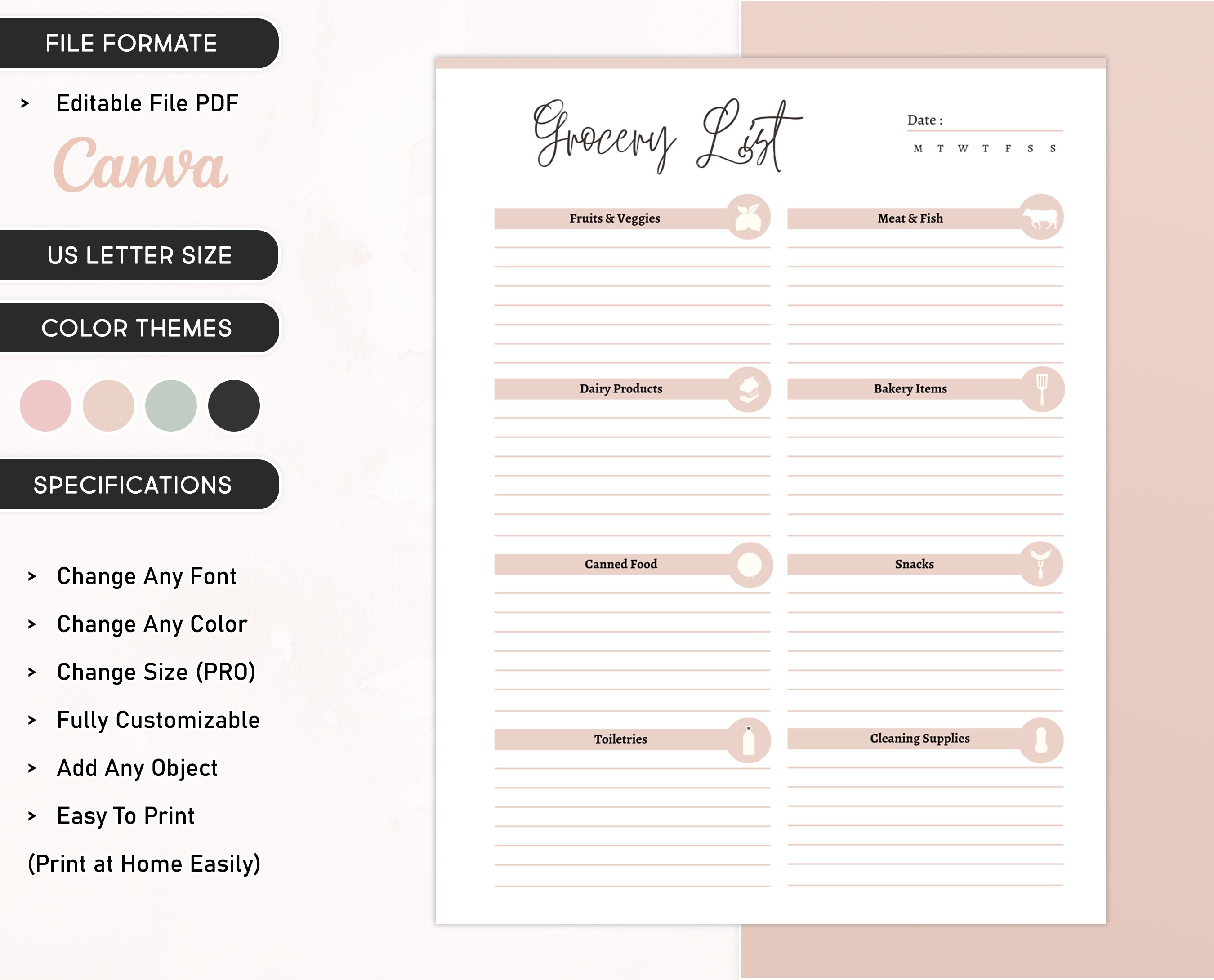 Printable Grocery List Editable Master Grocery List Template - Etsy