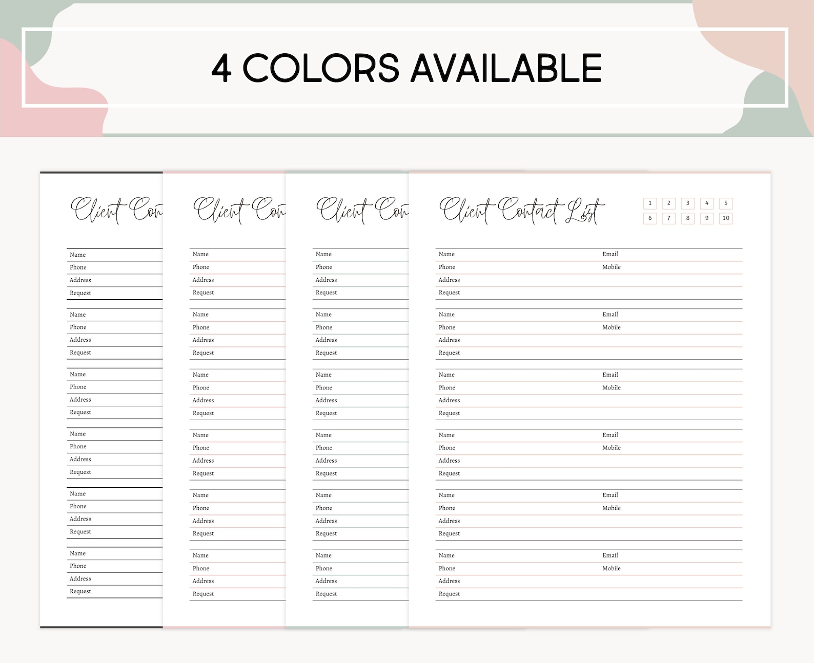 Client Contact List Printable Template Contact Information Fillable ...