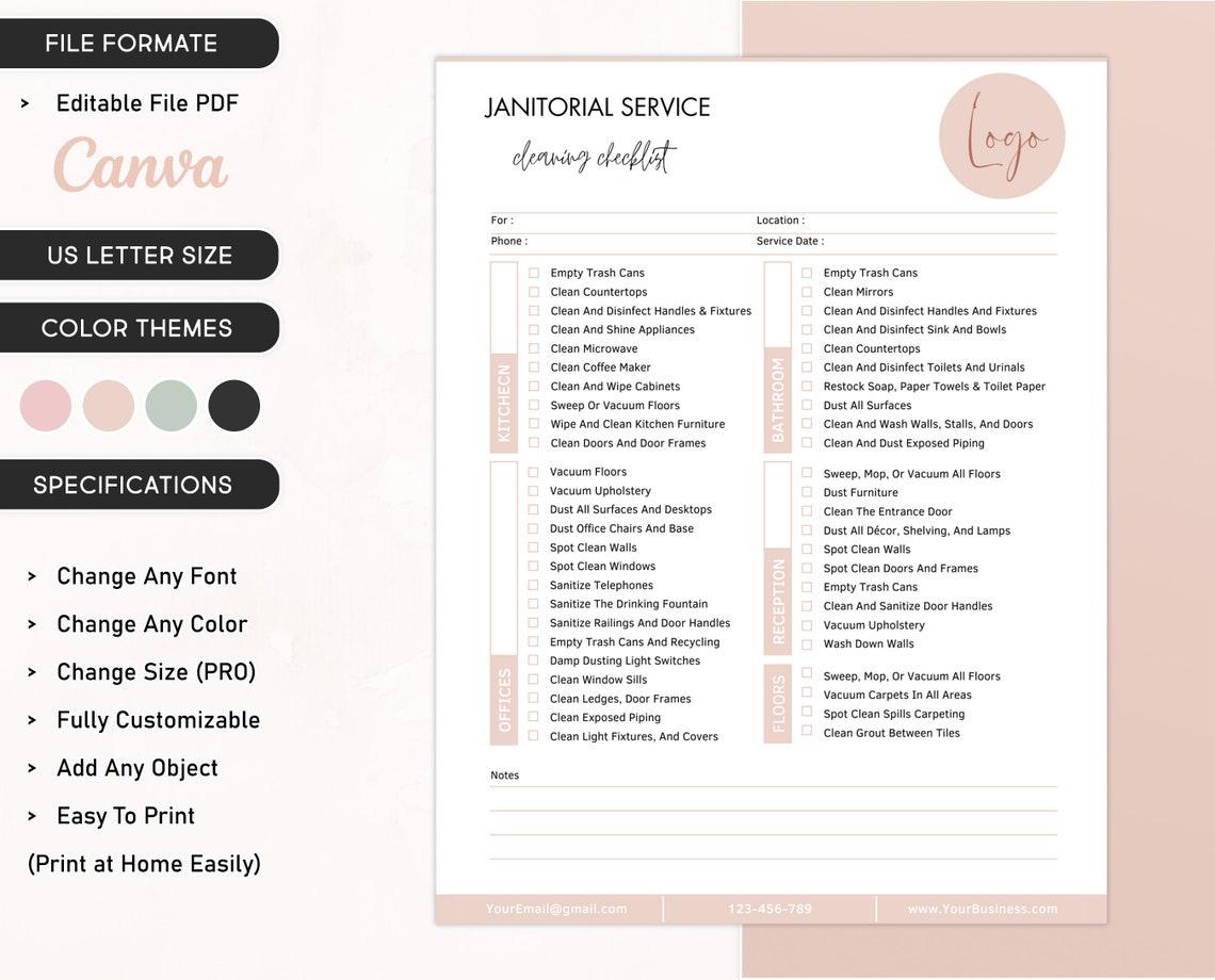 Janitorial Cleaning Checklist, Commercial Cleaning Checklist, Janitor ...
