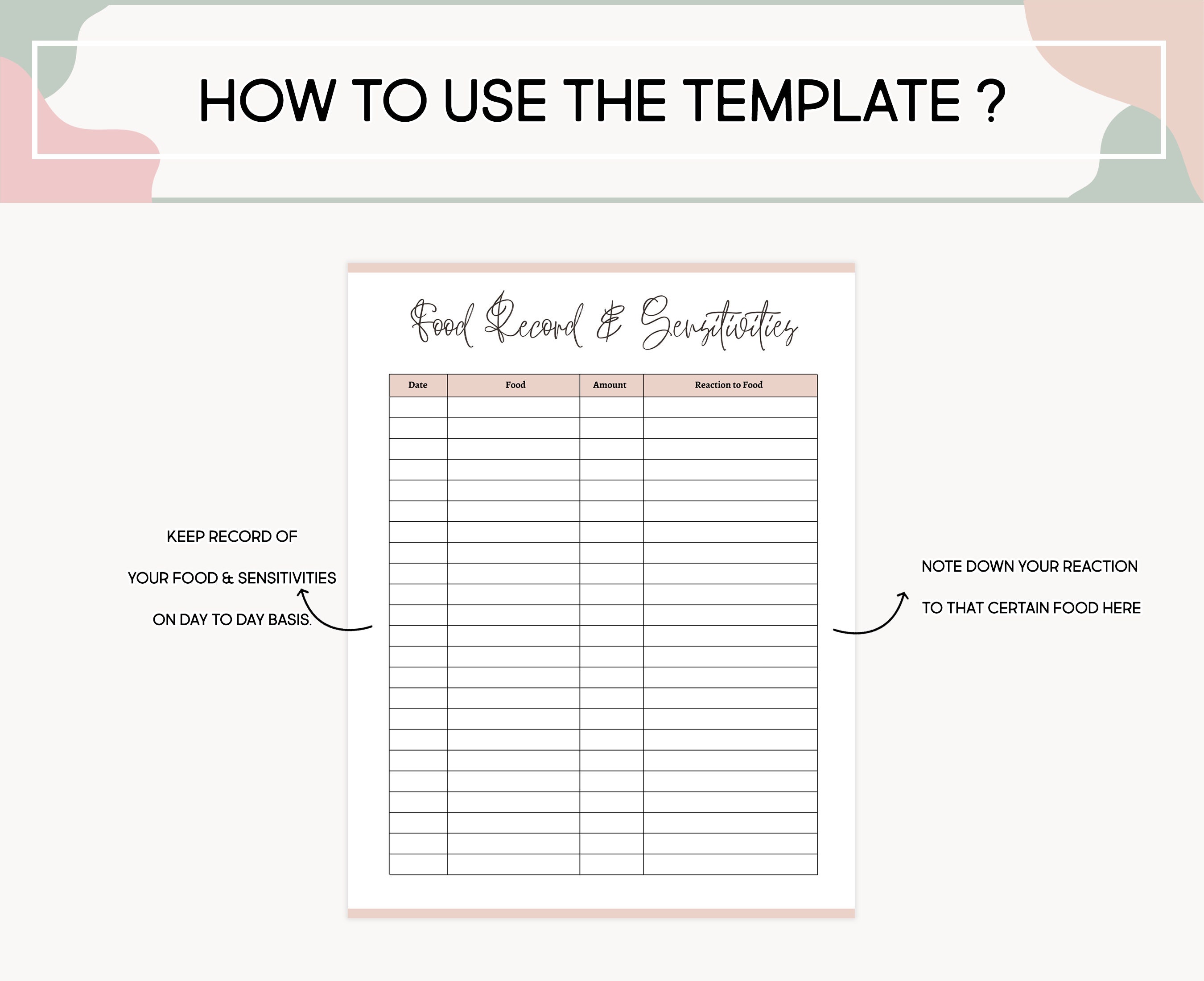 Printable Food Record & Sensitivity Tracker Intolerance - Etsy