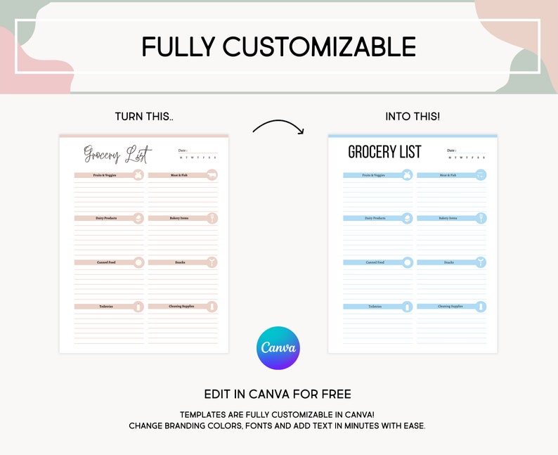 Printable Grocery List Editable Master Grocery List Template - Etsy