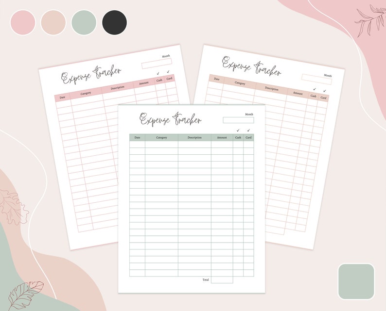 Expense Tracker Printable Template Financial Planner Transaction Bill ...