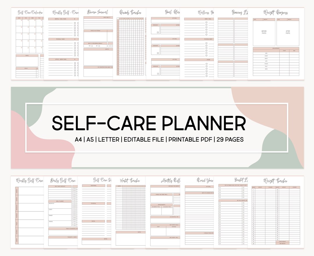 Self Care Planner Printable, Mood Tracker, Daily Check in Mindfulness ...