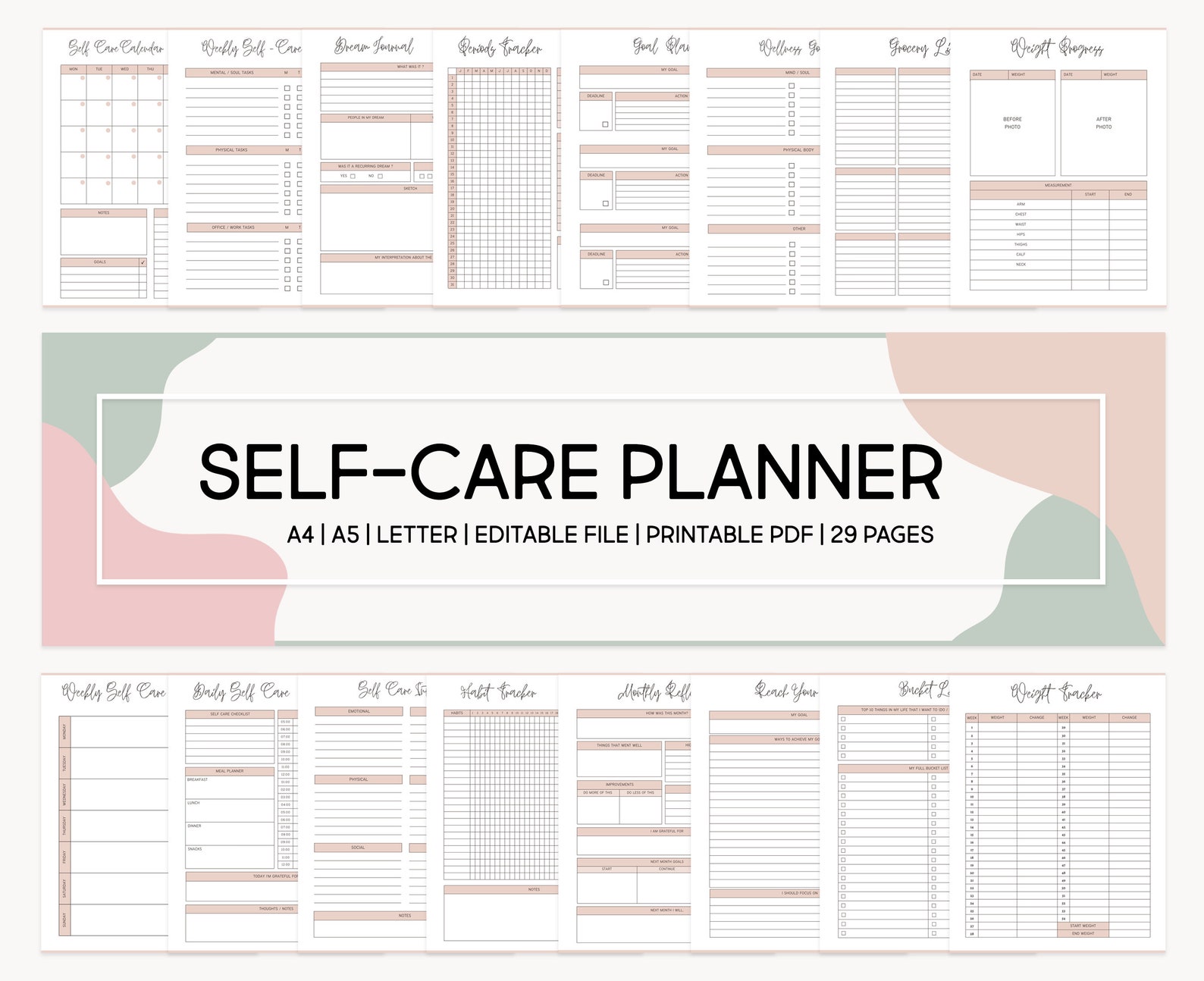Self Care Planner Printable, Mood Tracker, Daily Check in Mindfulness ...
