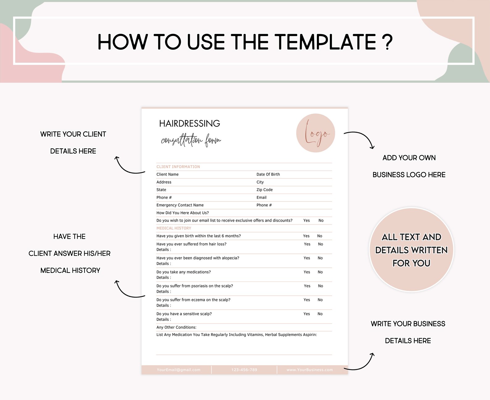 Editable Hairdressing Contract Forms: Esthetician Business (printable ...