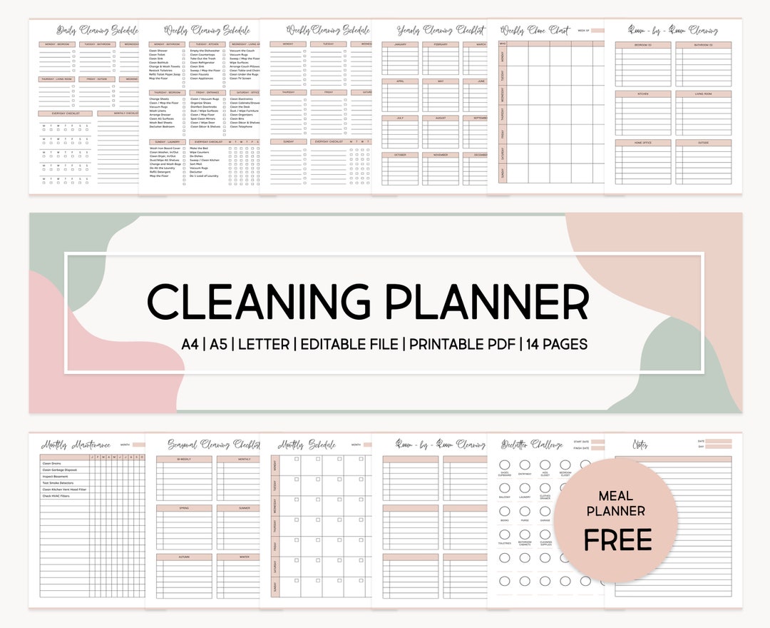 Cleaning Printable Planner, Weekly, Monthly, Yearly Editable Cleaning ...