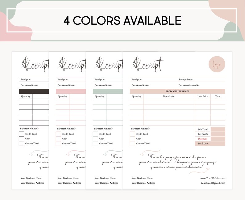Printable Receipt Template, Canva Printable Billing Template, Editable ...