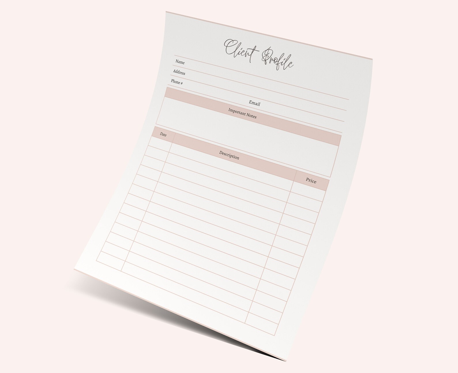 Client Profile Template, Customer Information Card, Printable Client ...