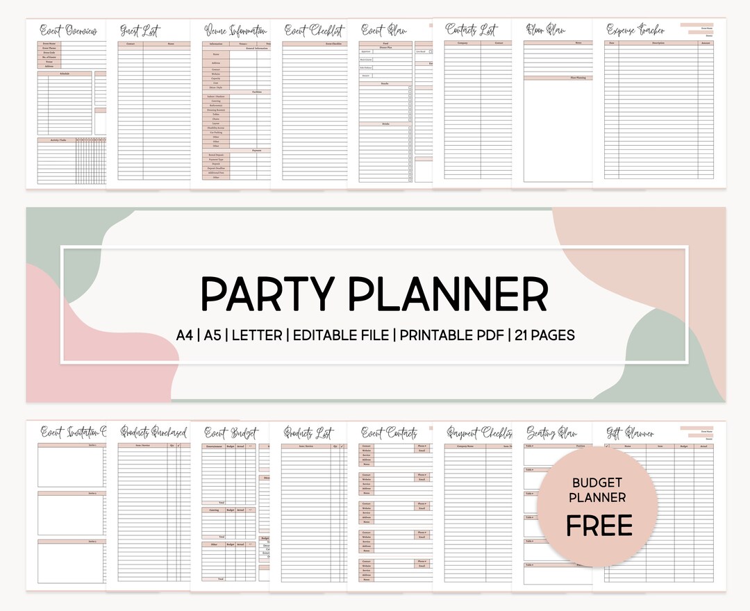 Editable Party Planner, Event Wedding Planner, Printable Birthday ...