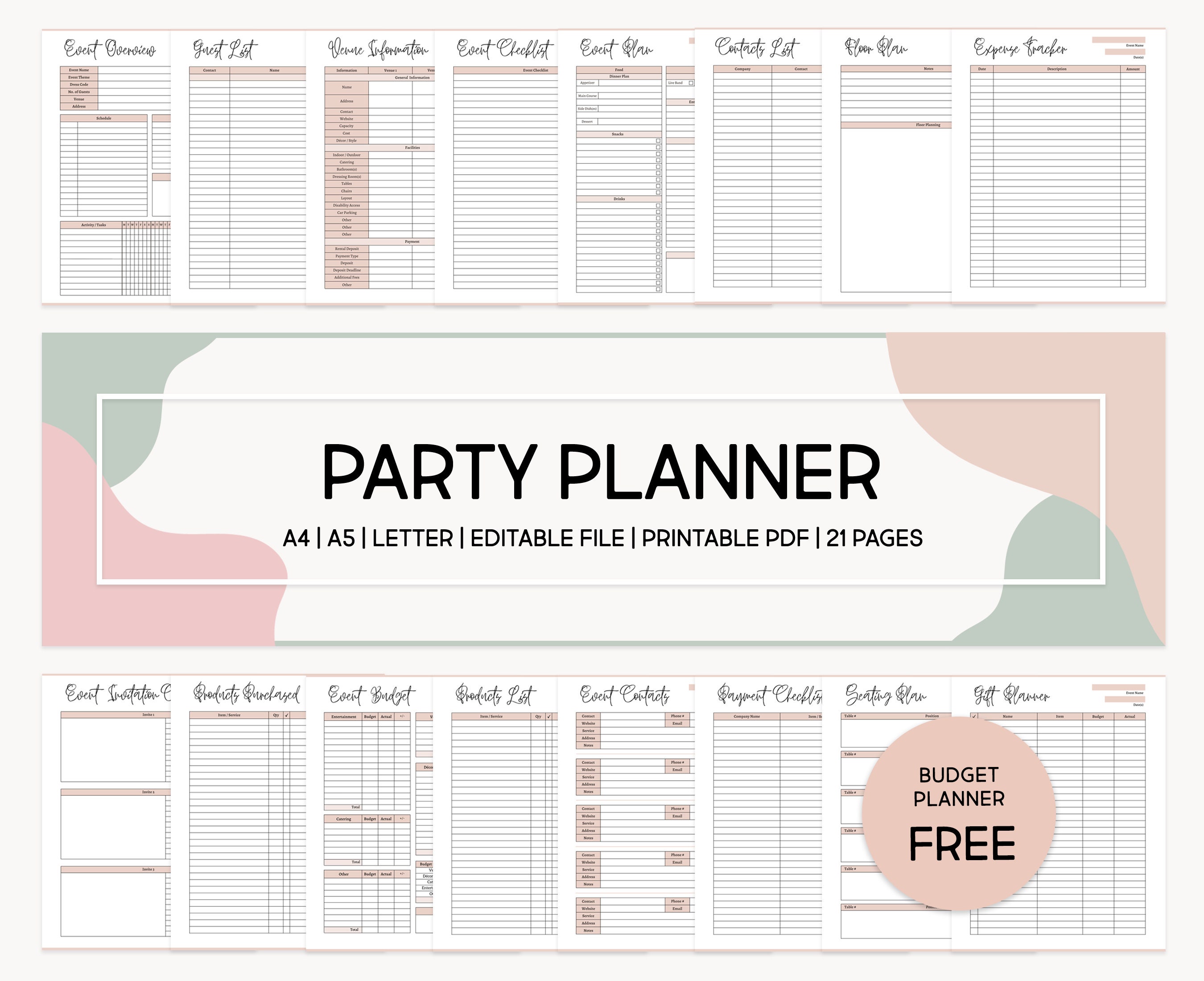 Editable Party Planner, Event Wedding Planner, Printable Birthday ...