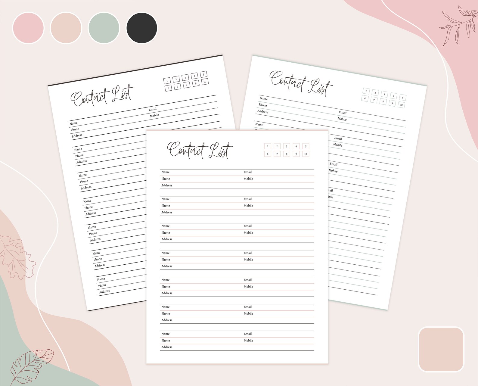 Contact Information Template Printable Contact List Address - Etsy