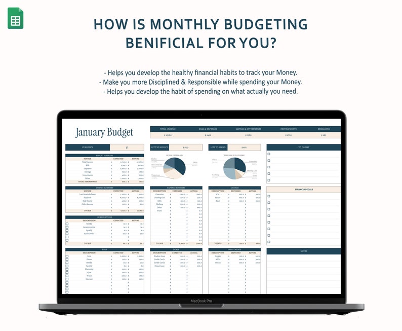 Monthly Budget Spreadsheet: Excel & Google Sheets Financial Planner ...