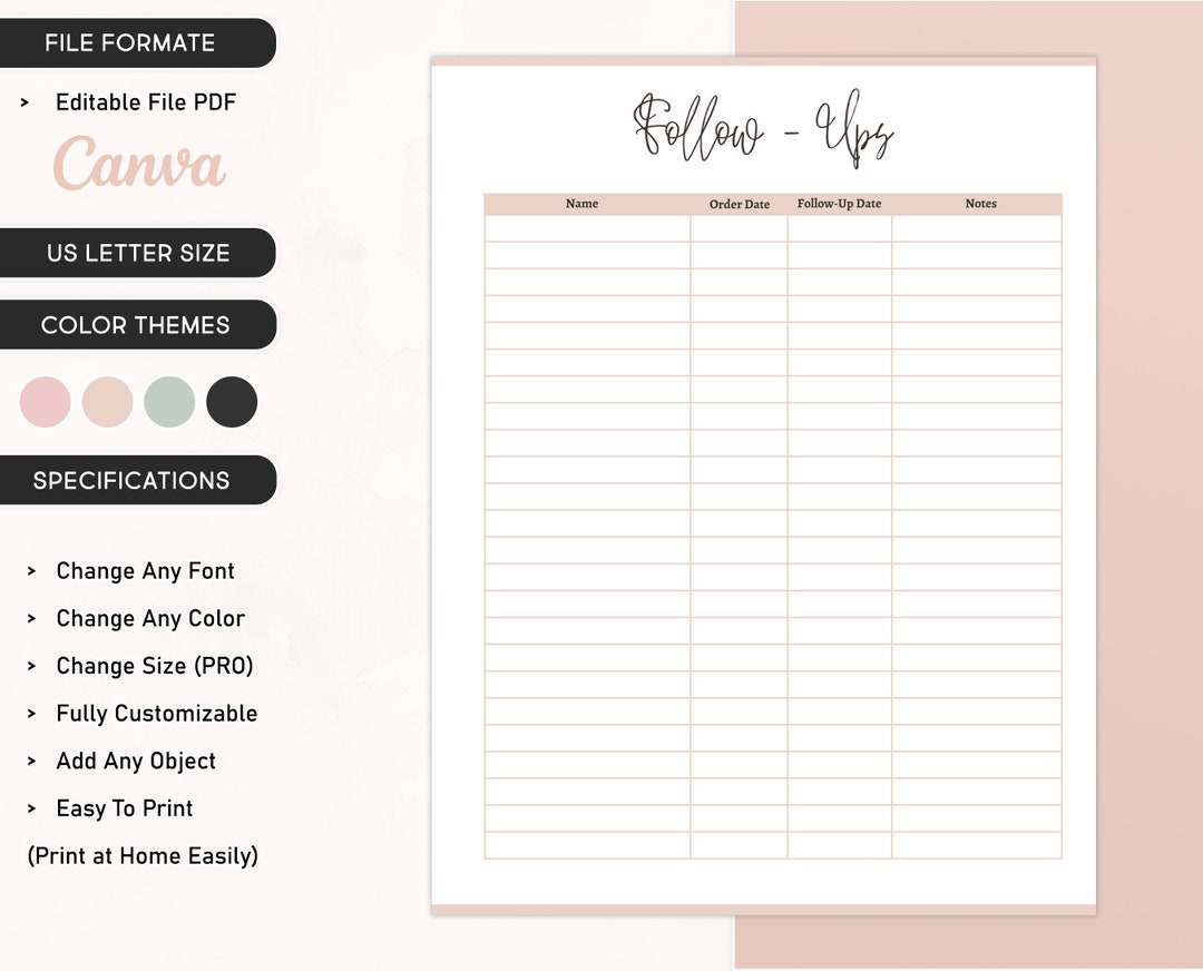 Printable Business Follow Ups, Customer Log, Small Business Customer ...