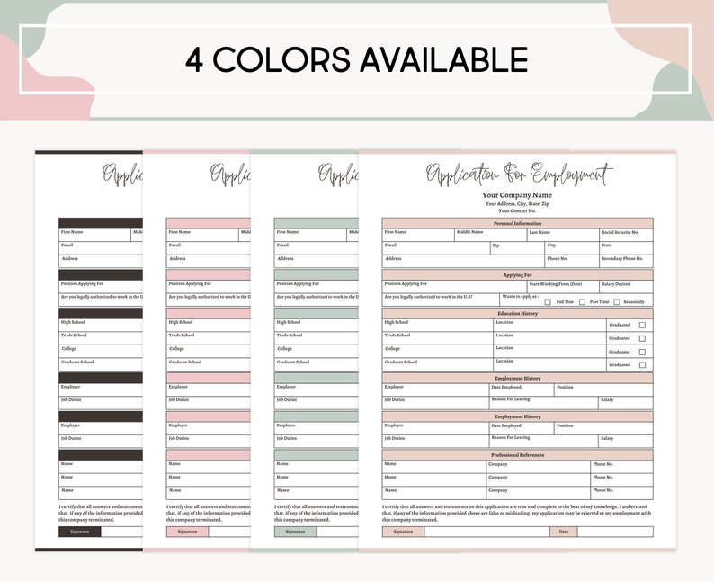 Employment Application Template, Printable Application, Canva Editable ...
