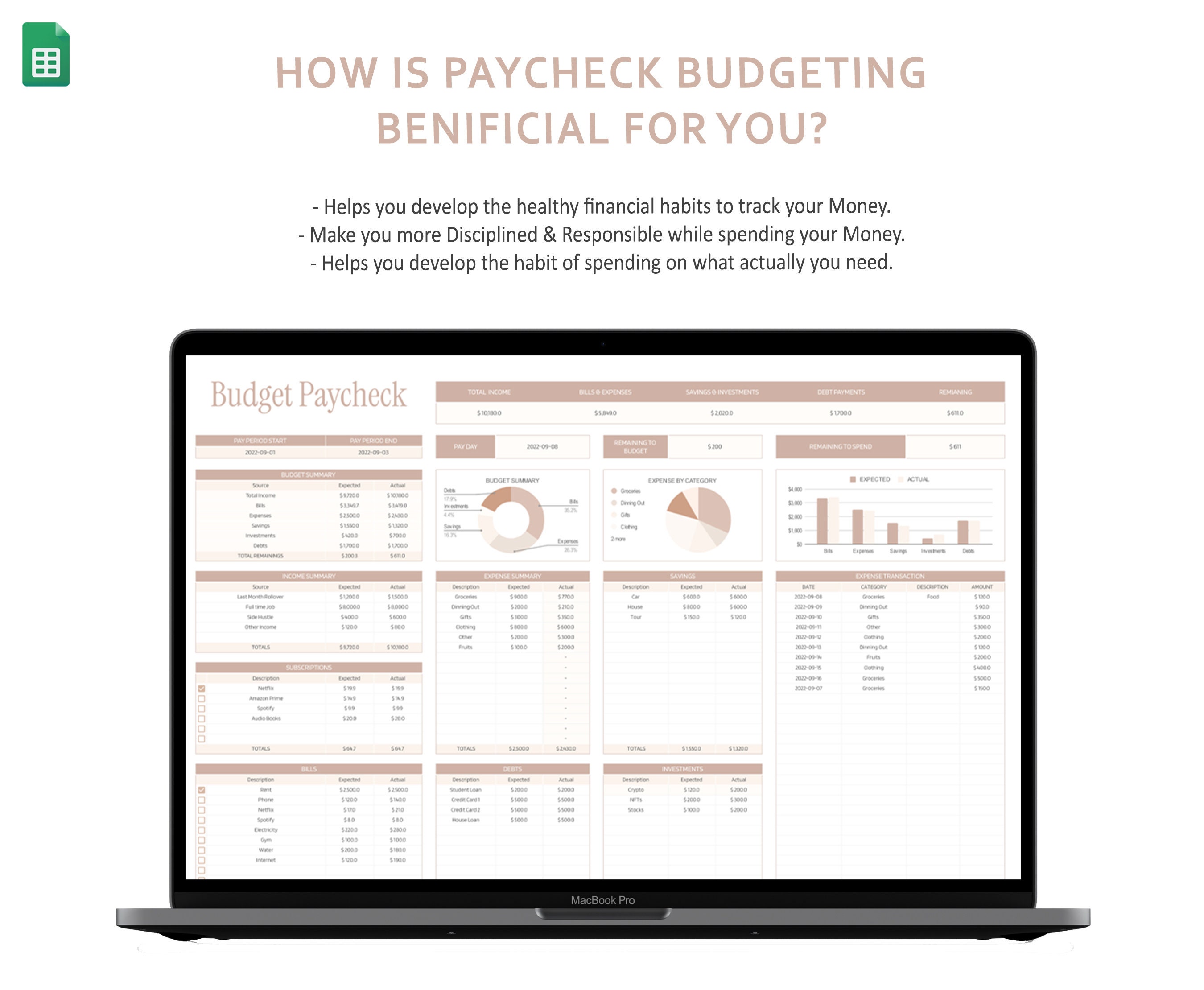 Paycheck Budget Spreadsheet Boho Brown Paycheck Google Sheets Budget ...