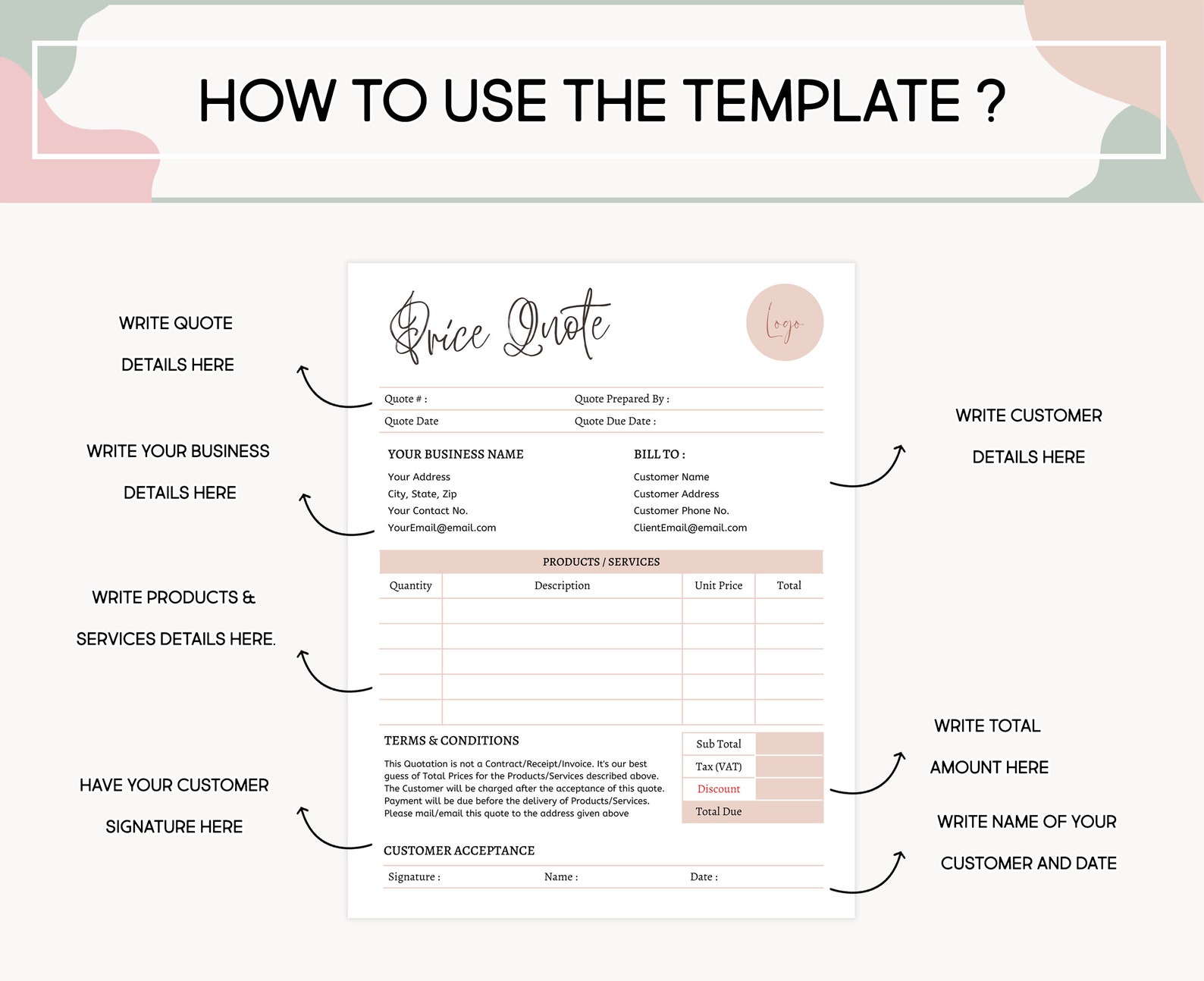 Printable Price Quote Template Professional Business Cost Calculation ...