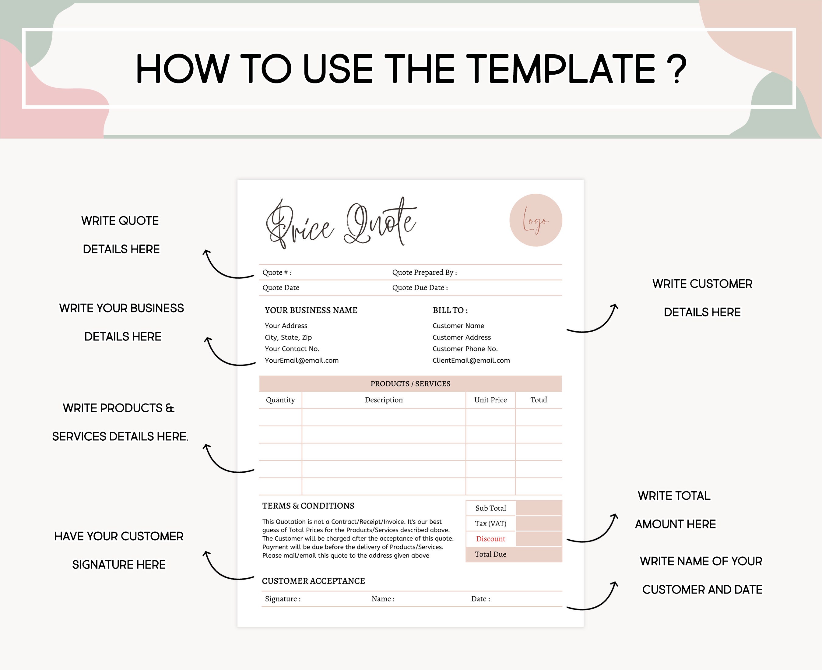 Printable Price Quote Template Professional Business Cost Calculation ...