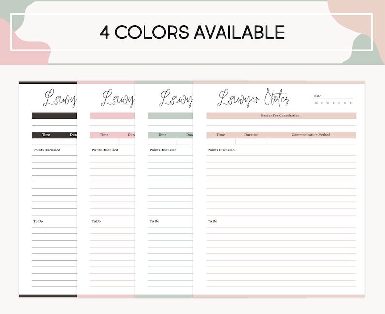 Printable Lawyer Notes, Editable Lawyer Planner, Law Client Note ...