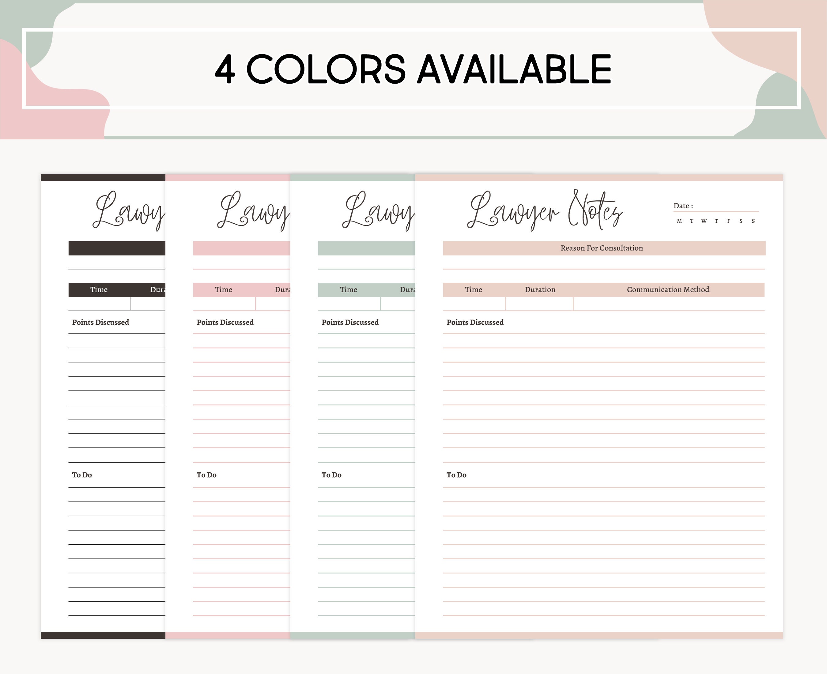 Printable Lawyer Notes, Editable Lawyer Planner, Law Client Note ...
