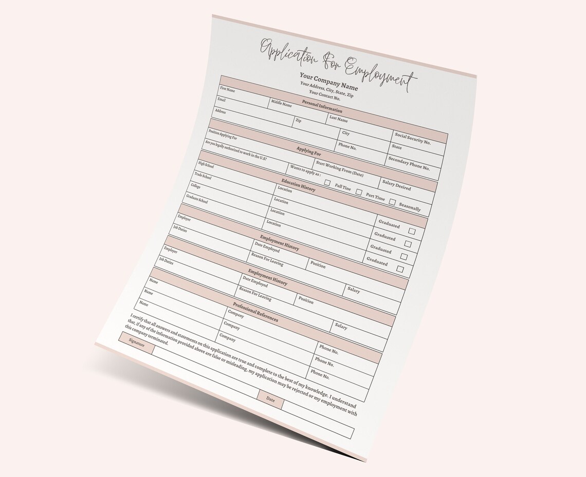 Employment Application Template, Printable Application, Canva Editable ...