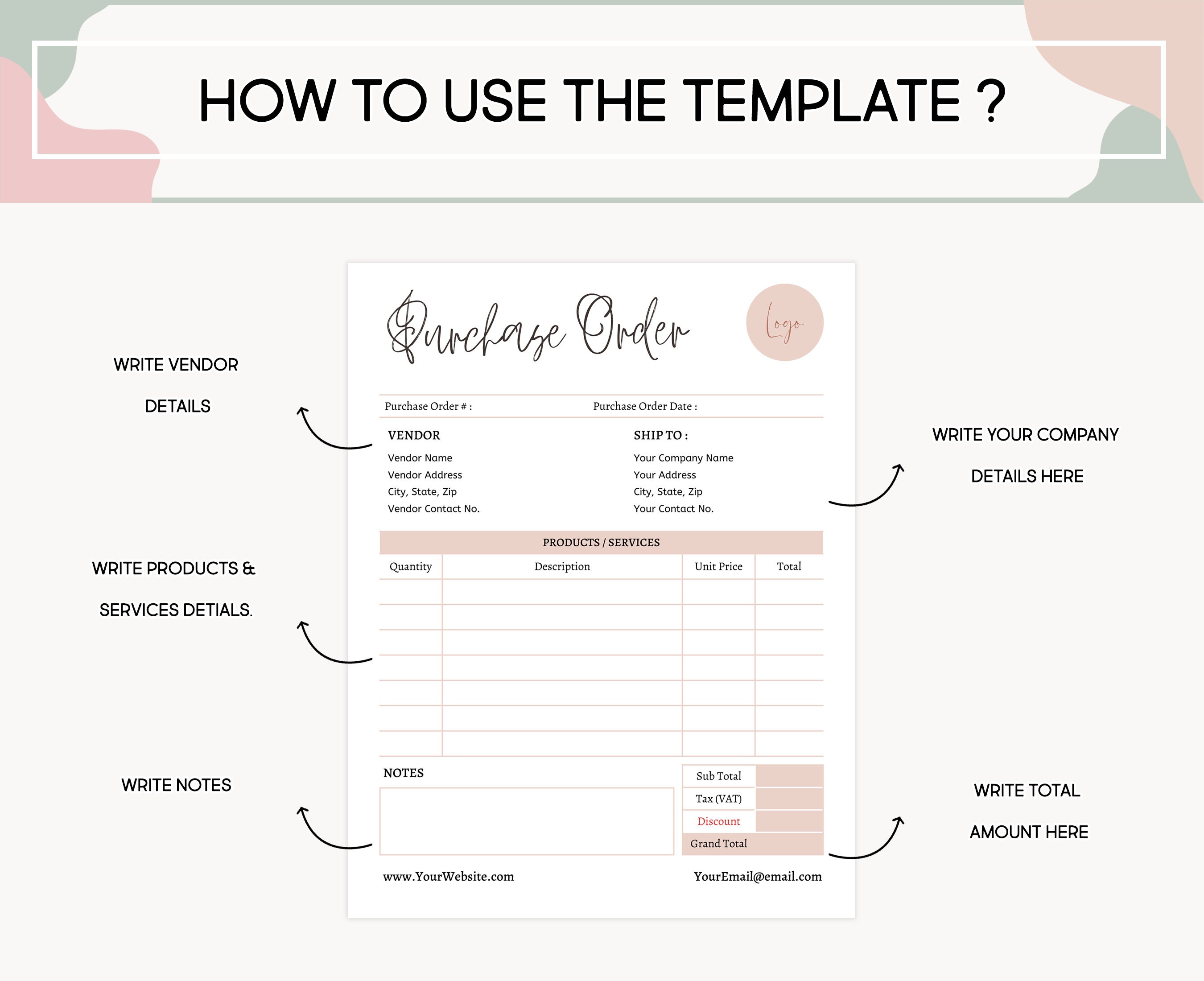 Editable Purchase Order Template Canva Order Form Template - Etsy