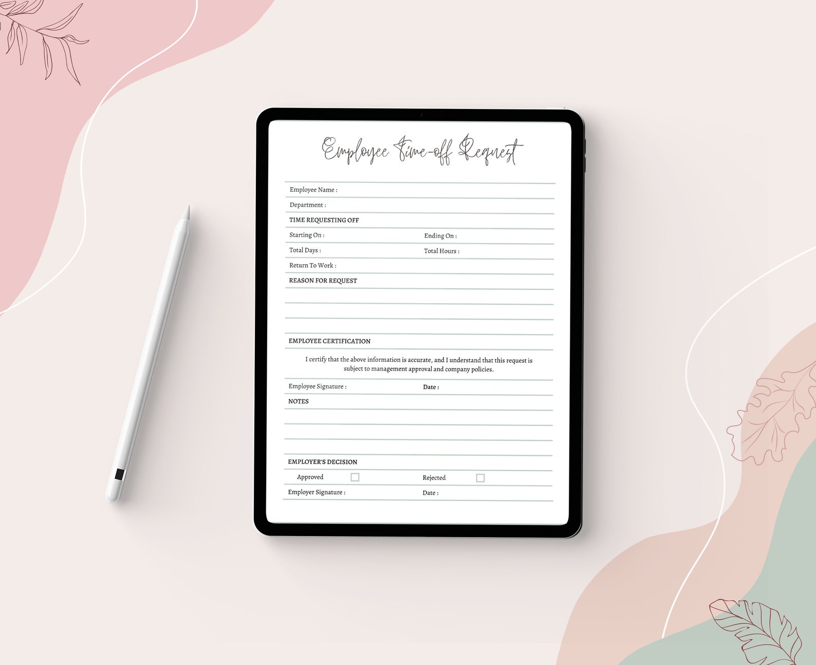 Employee Time off Request Template, Editable Vacation Request Form ...