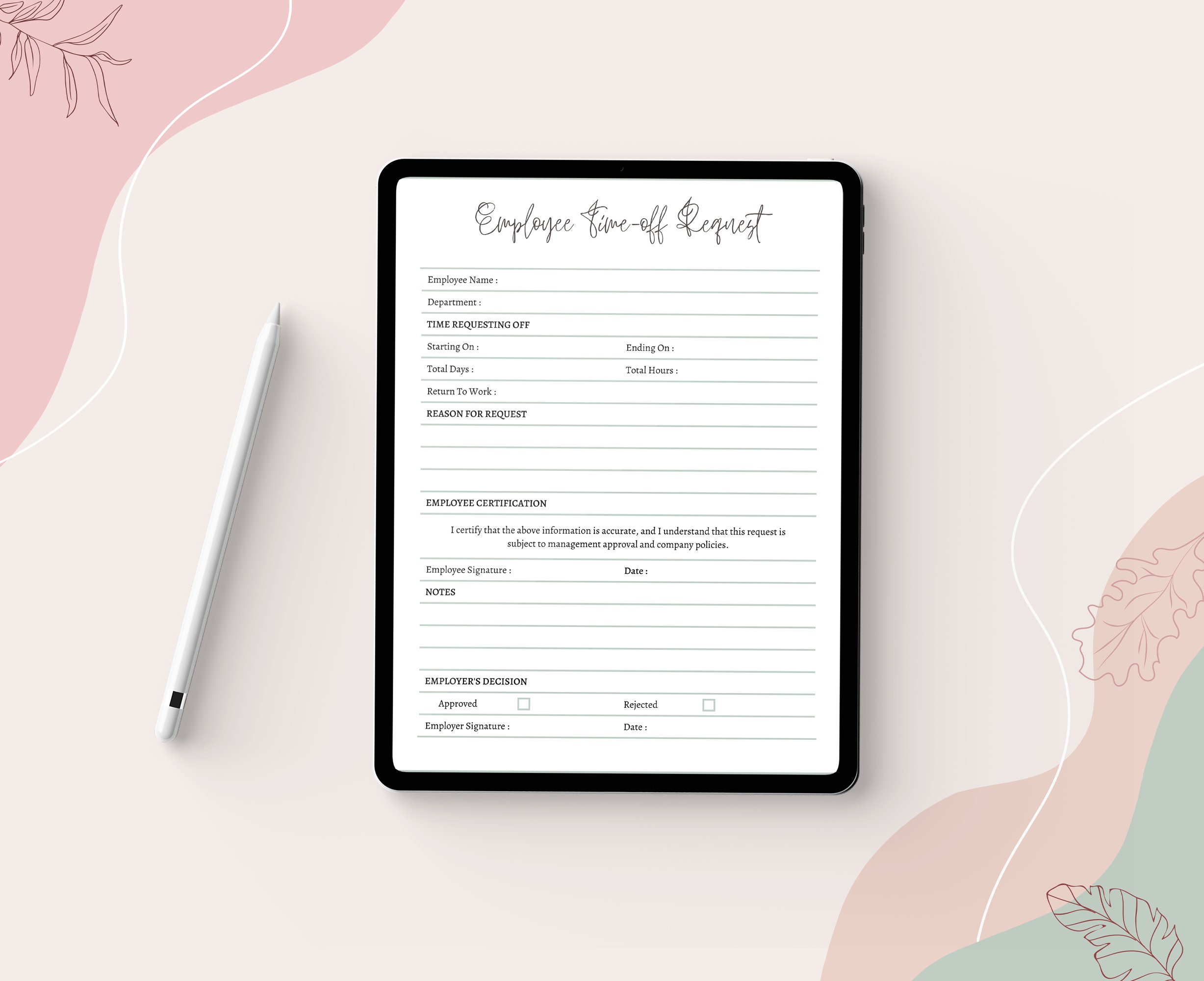 Employee Time off Request Template, Editable Vacation Request Form ...
